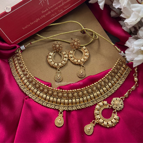 Jinisha Antique coper Necklace set – Kasturi pearls
