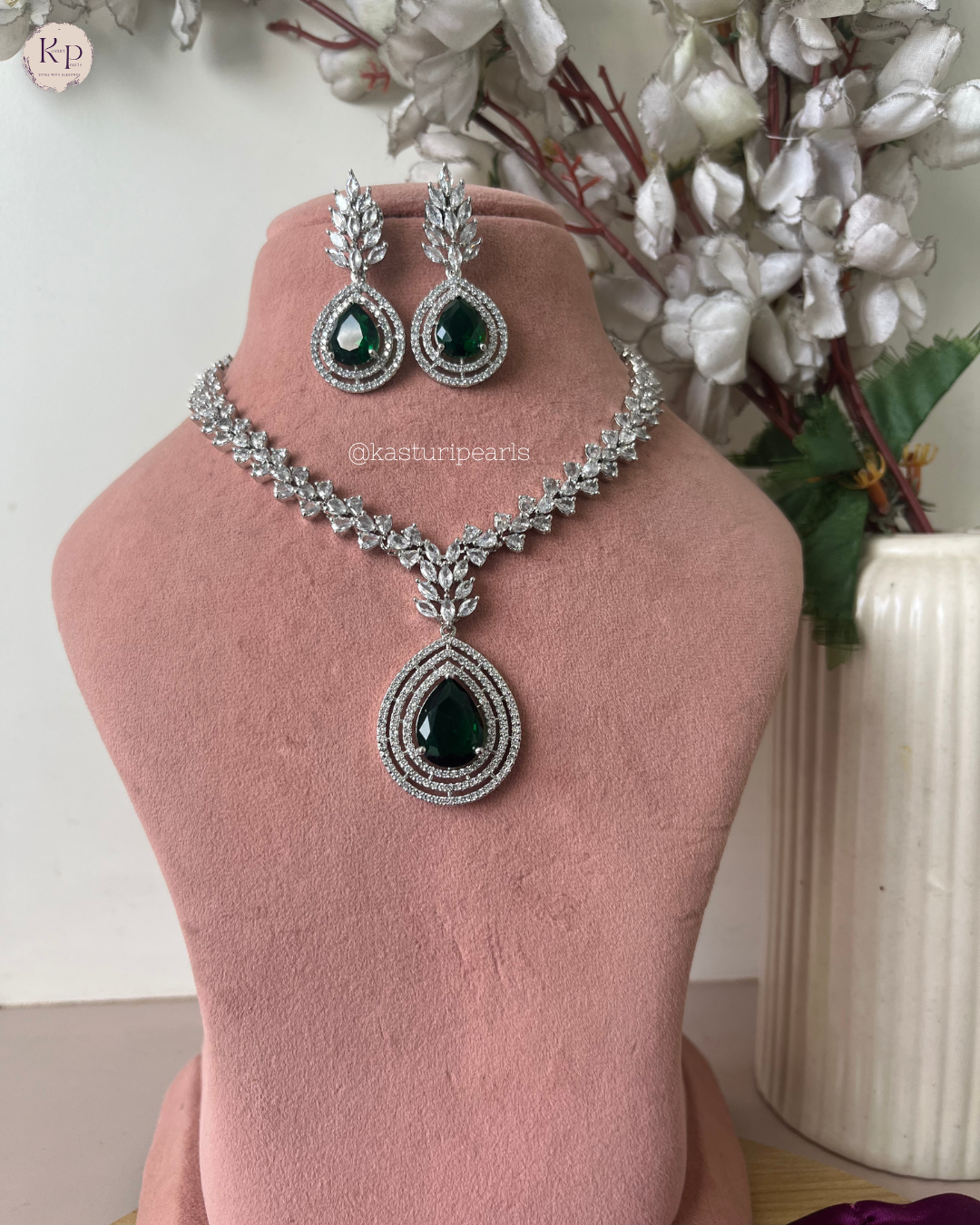 Keya Green American Diamond Neckset – Kasturi pearls