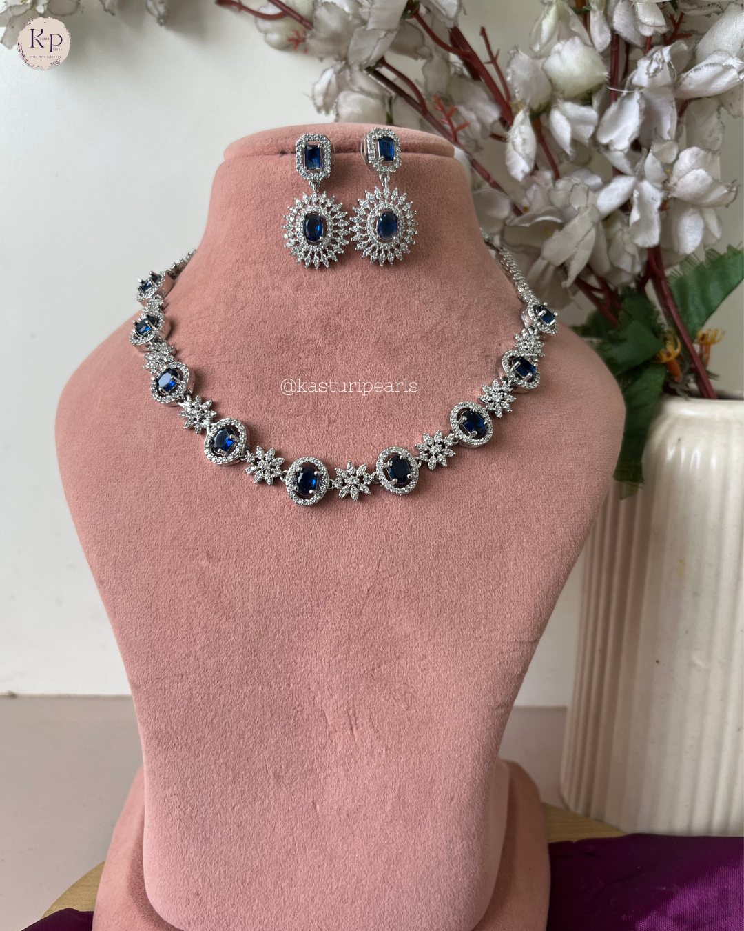 Jinni Blue American Diamond Neckset – Kasturi pearls