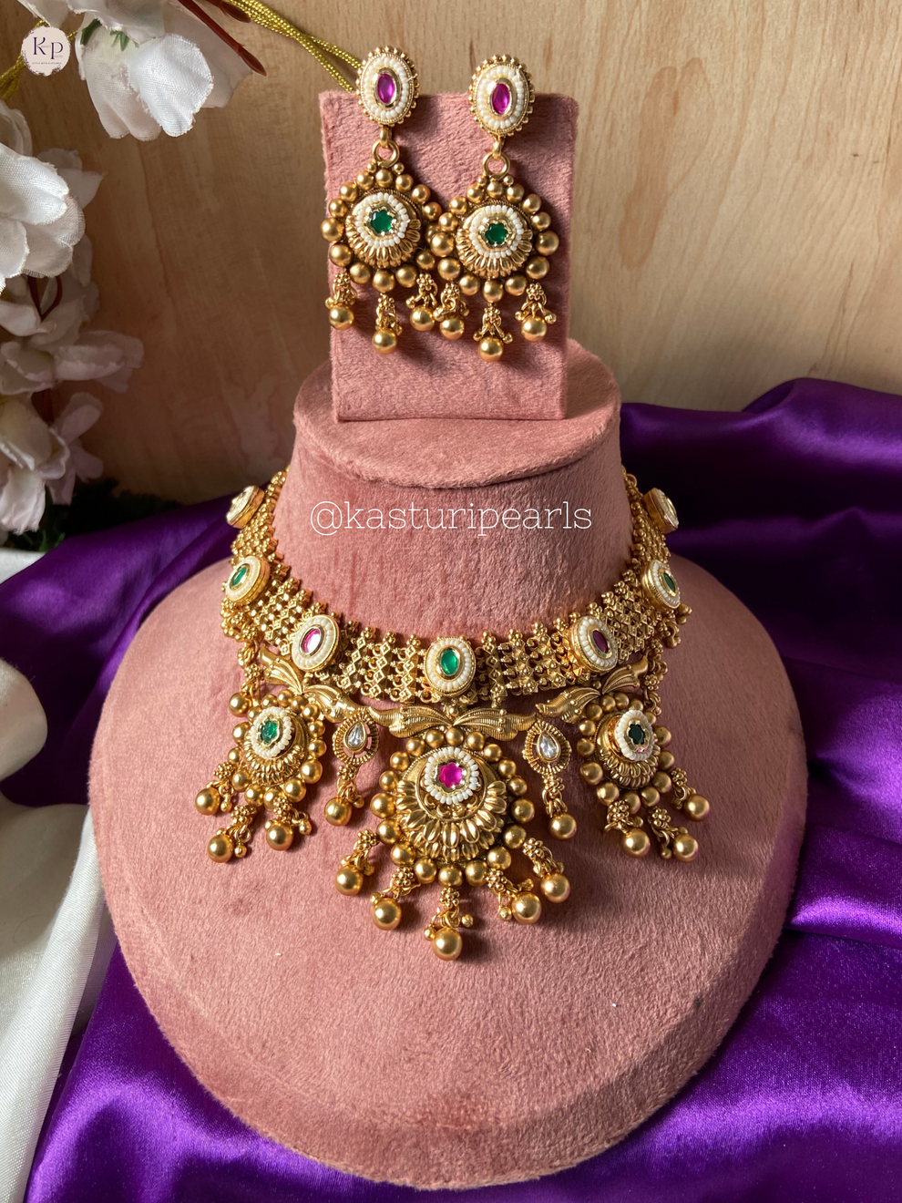 Niyati Antique coper Neckset – Kasturi pearls