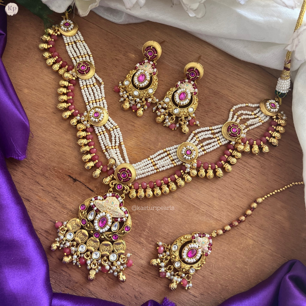 Samridhi Antique Gold moti Necklace set – Kasturi pearls